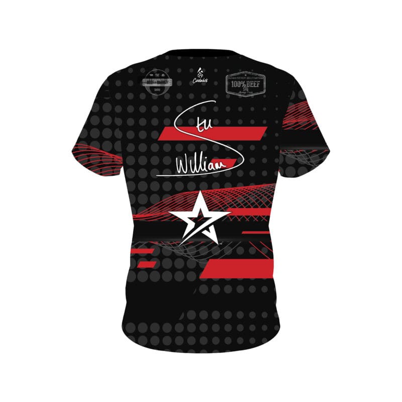Stu Williams Red Black Pixel CoolWick Bowling Jersey - Beef & Barnzy Show